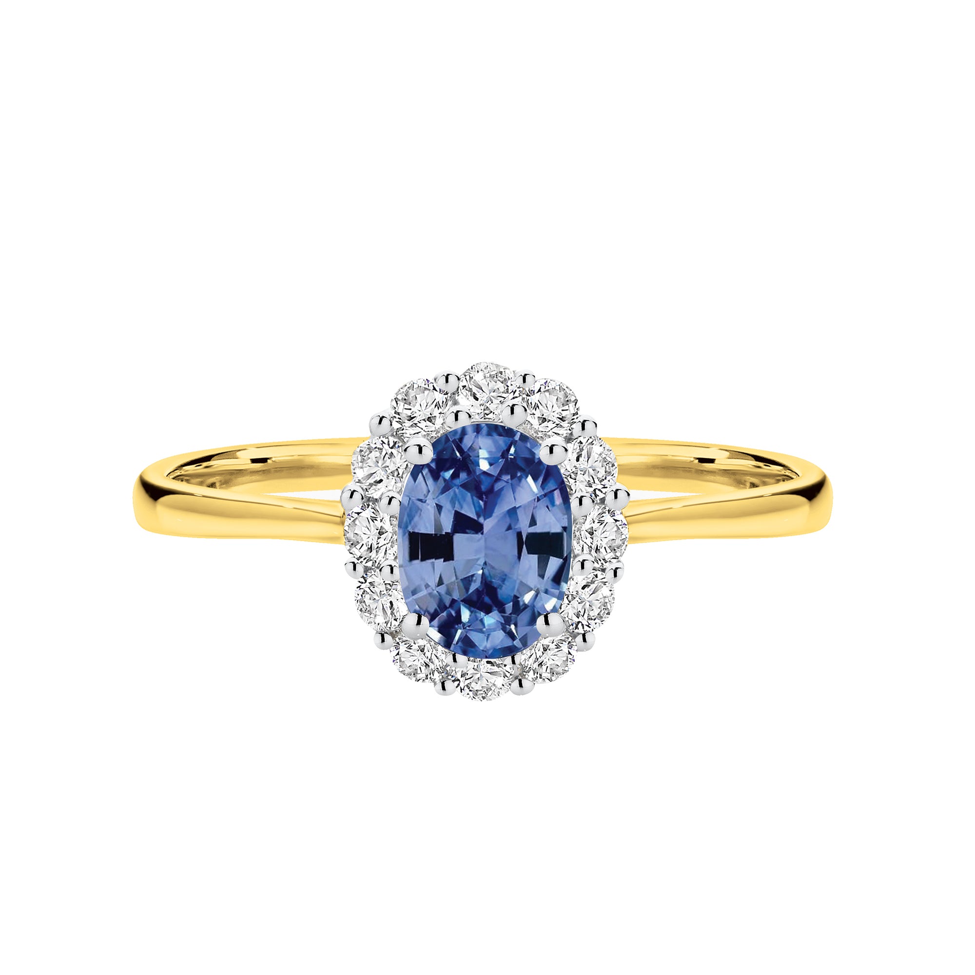 18ct yellow and white gold ring featuring a 7x5mm oval cut Ceylon ...